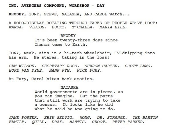 Avengers Endgame : Trois personnages morts dans le script mais pas à l ...