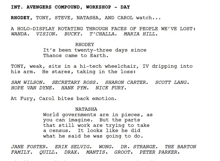 Avengers Endgame : Trois personnages morts dans le script mais pas à l ...